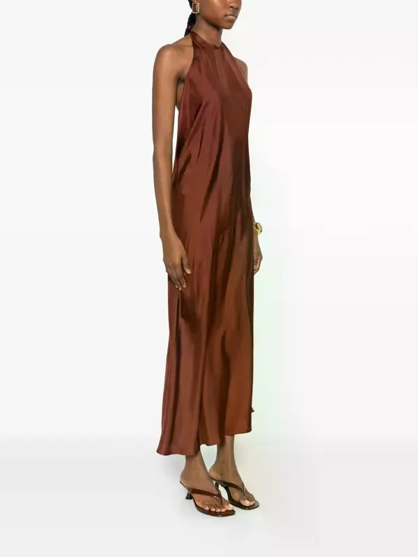ST. AGNI Halterneck Twill Maxi Dress - Brown