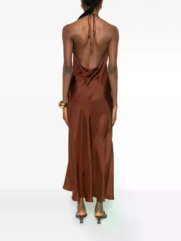 ST. AGNI Halterneck Twill Maxi Dress - Brown