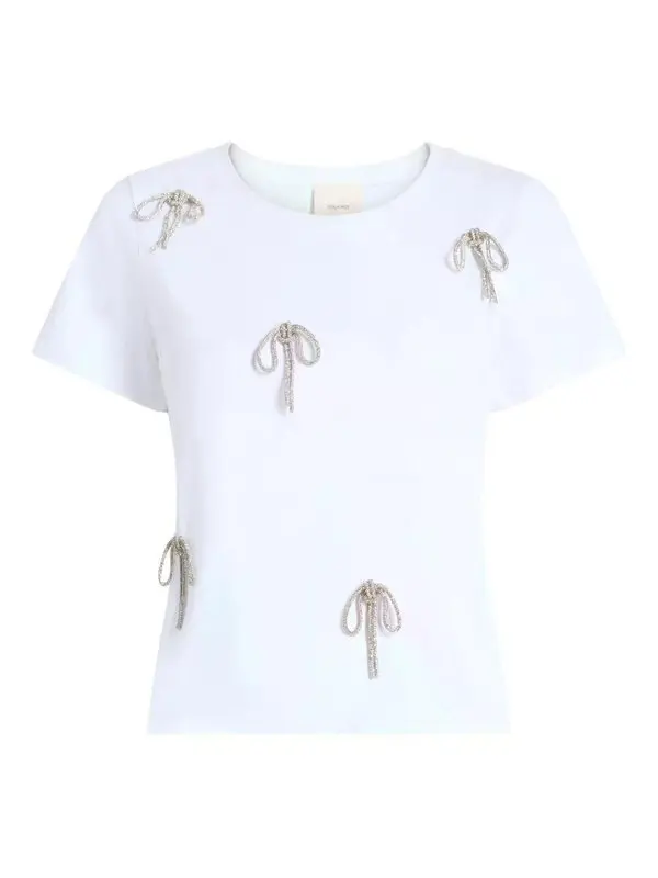 Cinq À Sept Corded Rhinestone Bow T-shirt - White