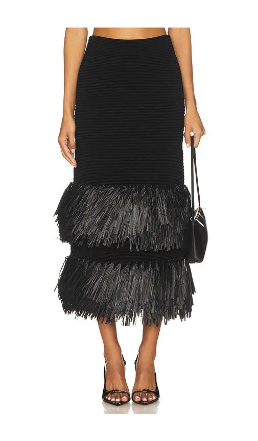 Aje Knit Raffia Tiered Midi Skirt