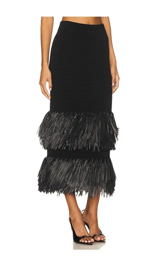 Aje Knit Raffia Tiered Midi Skirt