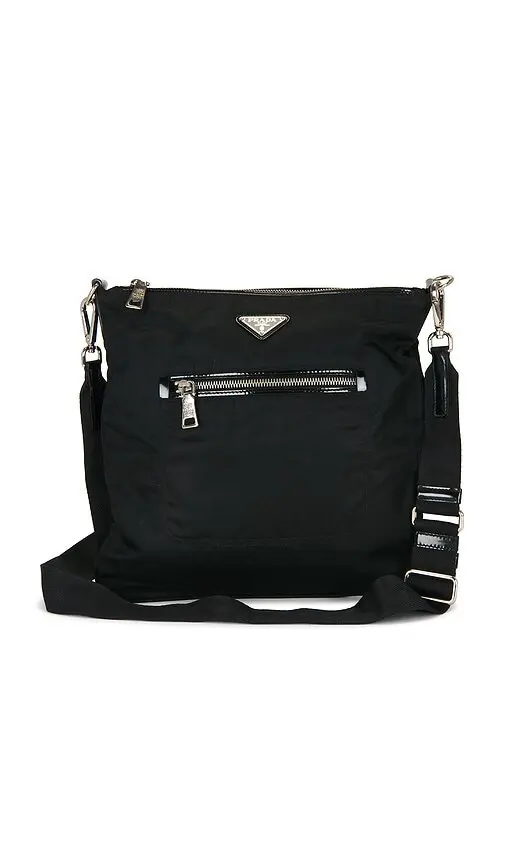 FWRD RENEW Prada Tessuto Flat Messenger Bag - Black
