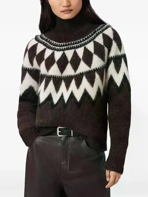 ALLSAINTS Tara Diamond-pattern Roll-neck Sweater - Brown