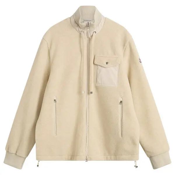 Moncler Teddy Fleece Zip-up Jacket - Beige
