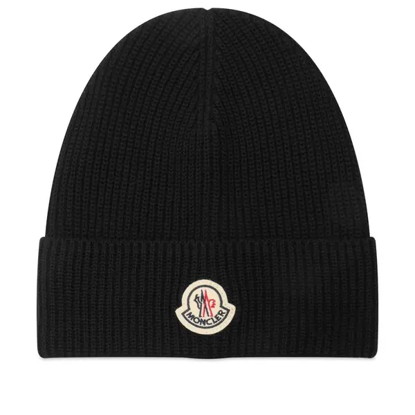 Moncler Cotton Logo Beanie - Black