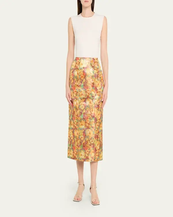 MARKARIAN Tammy Metallic Floral Jacquard Midi Skirt