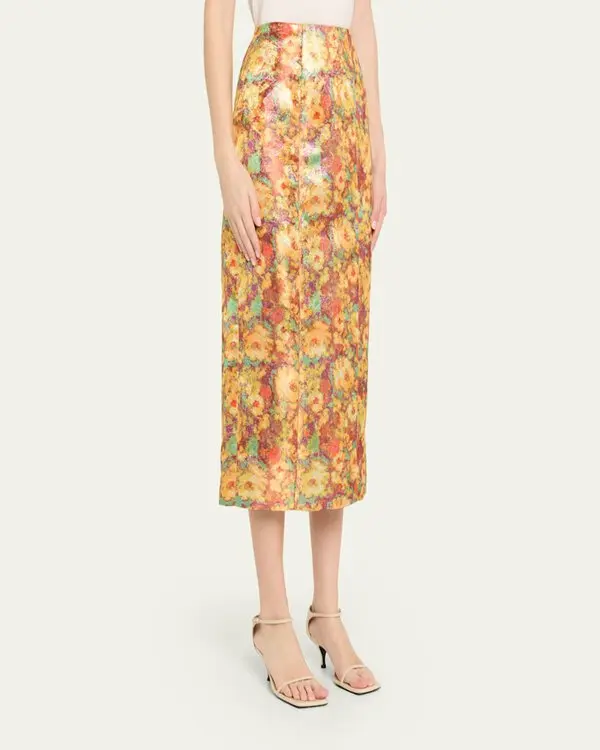 MARKARIAN Tammy Metallic Floral Jacquard Midi Skirt