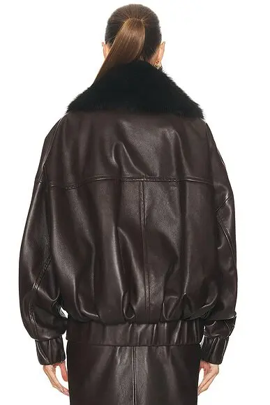 Khaite Daemon Leather Jacket With Fur Collar - Mud
