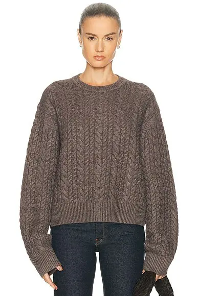 EAVES Laci Cable Crewneck Knit - Hickory