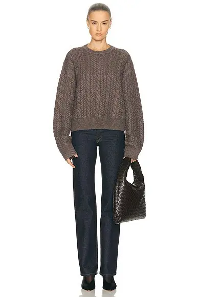 EAVES Laci Cable Crewneck Knit - Hickory