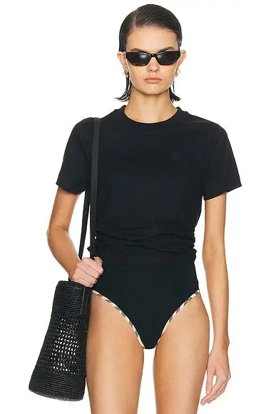 Burberry Short Sleeve T-shirt With Side Buckle Detail - Black