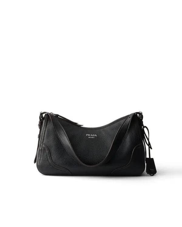 Prada Aimèe Large Leather Shoulder Bag - Black