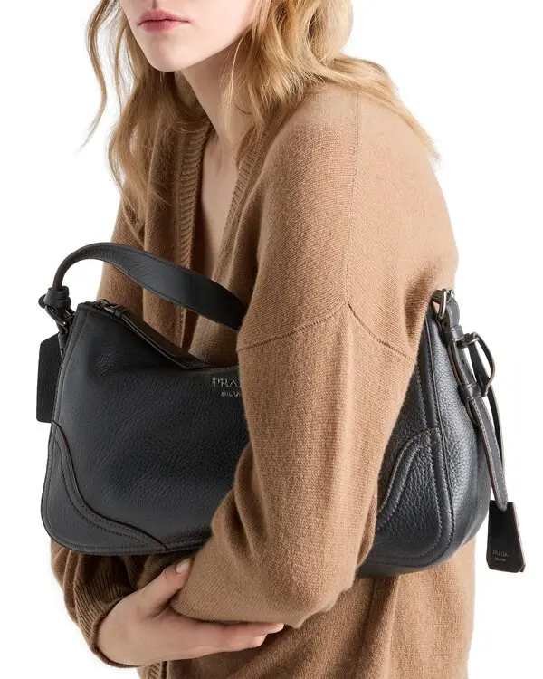 Prada Aimèe Large Leather Shoulder Bag - Black
