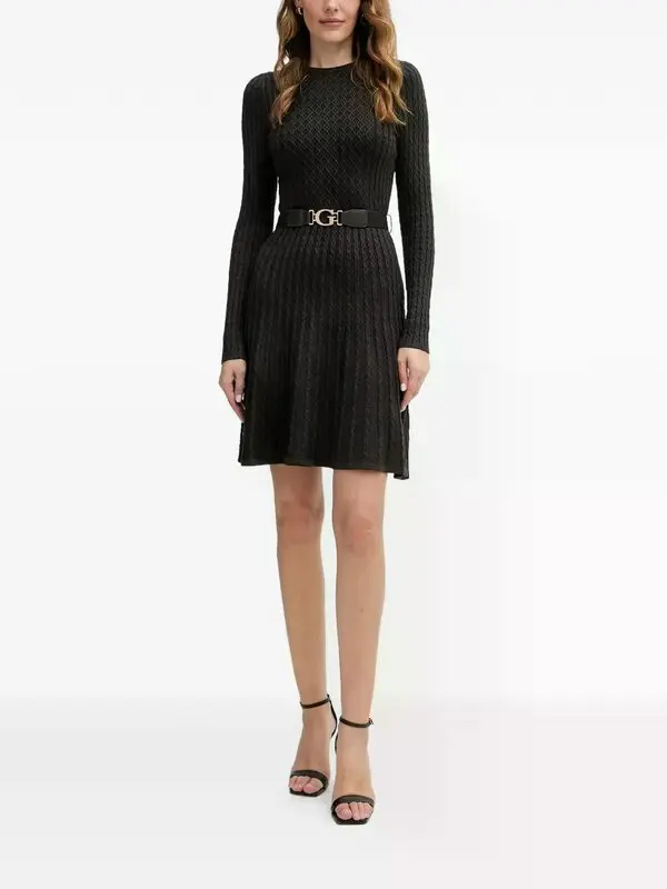 Guess Textured Belted Mini Dress - Brown
