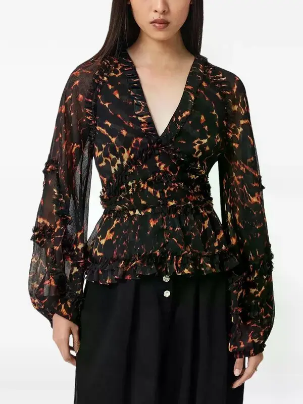 ALLSAINTS Animal-print Ruffled Blouse