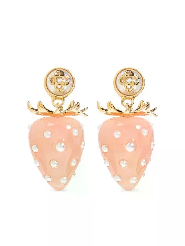 Casablanca Strawberry Motif Pearl Earrings - Pink