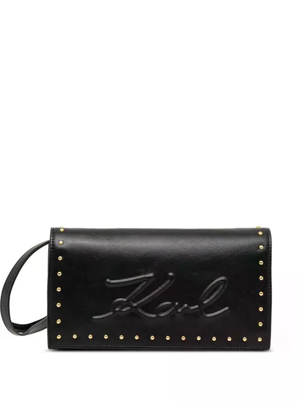 Karl Lagerfeld Embossed Studded Wallet On Strap - Black