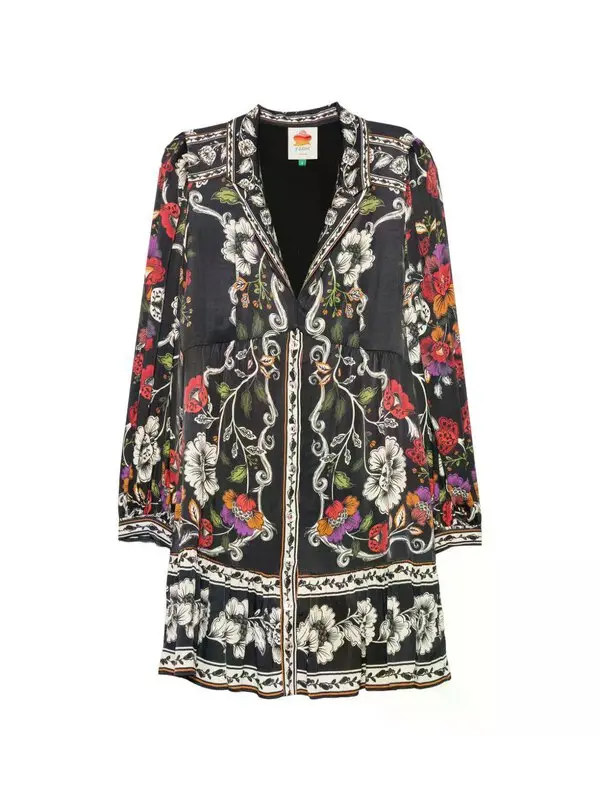 Farm Rio Floral Print V-neck Mini Dress - Black