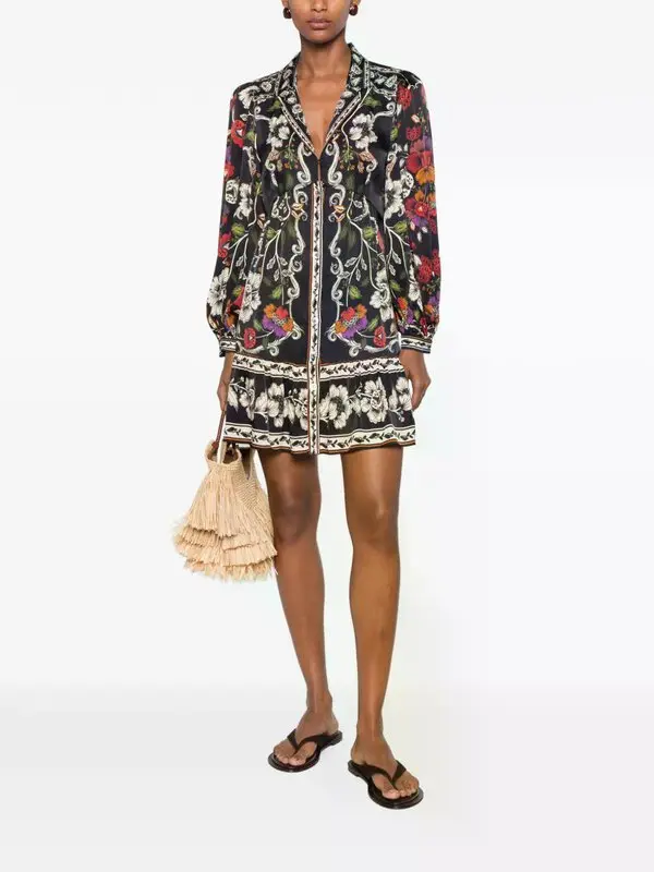Farm Rio Floral Print V-neck Mini Dress