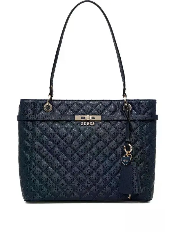 Guess Idra Quilted Charm Tote Bag - Blue