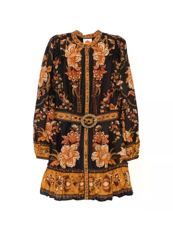 Farm Rio Floral Print Mini Dress - Black