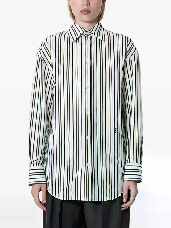Saint Laurent Striped Shirt With Logo Embroidery