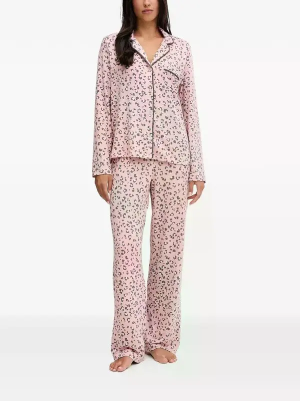 Dkny Buttoned Animal Print Pajama Set - Pink