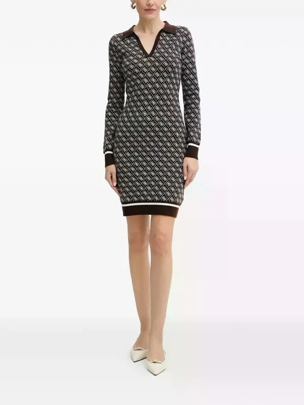 Guess Patterned V-neck Mini Dress - Brown