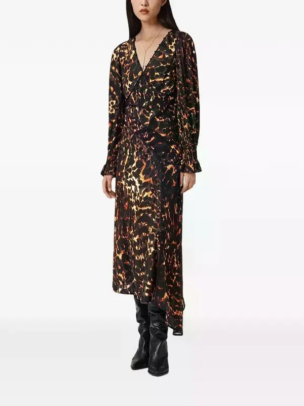 ALLSAINTS Leopard-print V-neck Mid Dress
