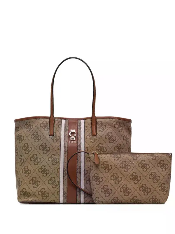 Guess Erenia Monogram Stripe Tote - Brown