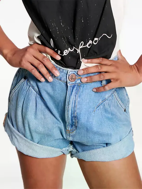 ONETEASPOON High-rise Cuffed Denim Shorts - Blue