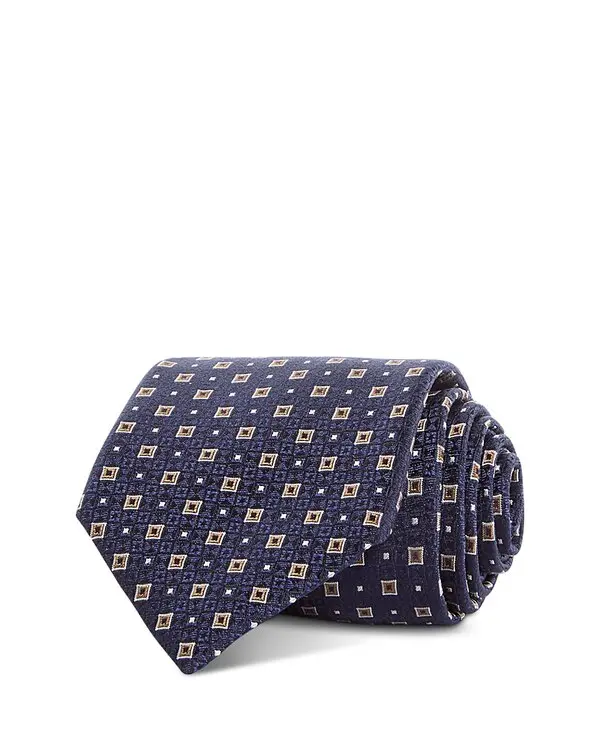 Canali Silk Geometric Neck Tie - Navy
