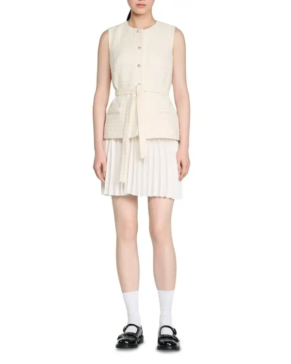 Sandro Bloom Mixed Media Short Dress - Ecru