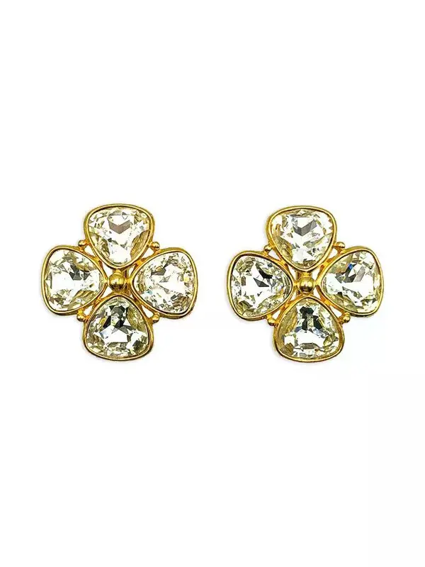JENNIFER GIBSON JEWELLERY 1980s Crystal Quatre Earrings - Gold