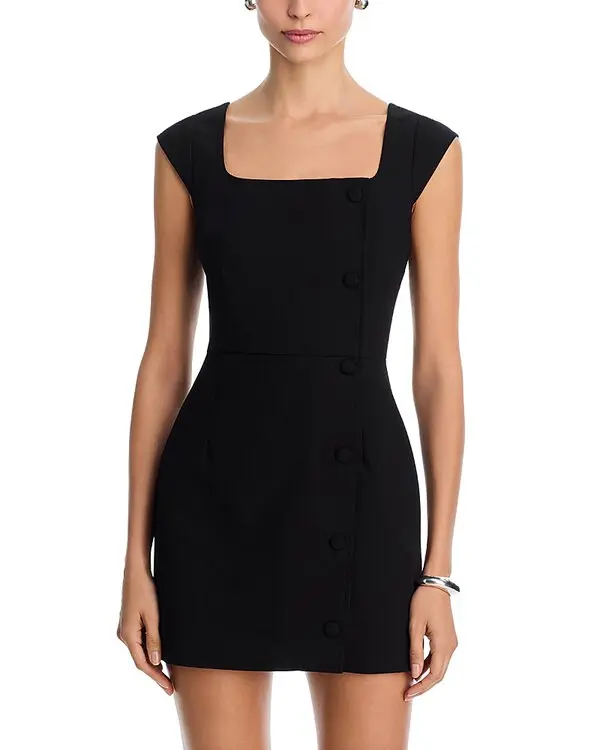 French Connection Azra Square Neck Twill Mini Dress - Black