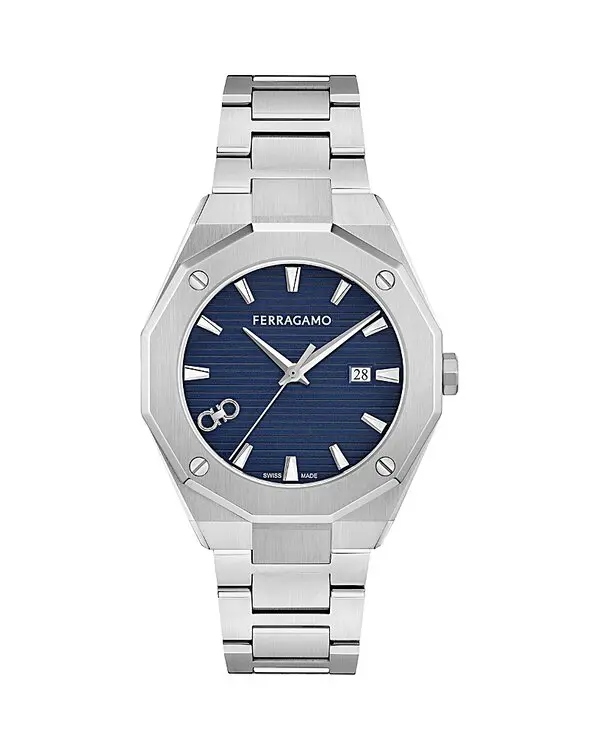 FERRAGAMO Edge Bracelet Watch, 40mm - Navy/silver