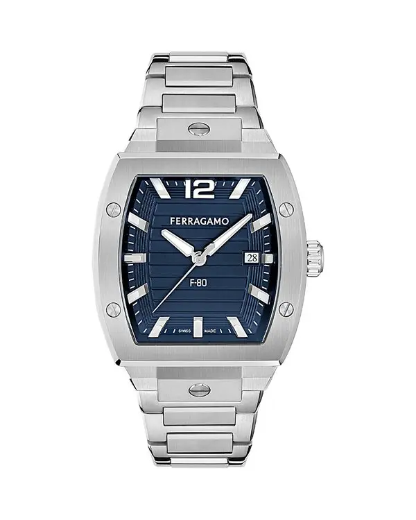 FERRAGAMO F-80 Tonneau Watch - Navy/silver