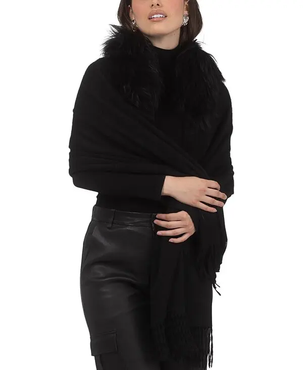 Gorski Cashmere Stole With Lamb Collar - Black