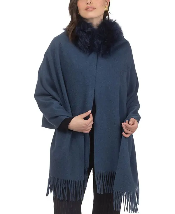Gorski Cashmere Stole With Lamb Collar - Dark Blue
