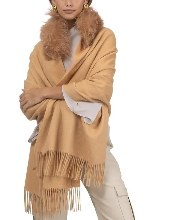 Gorski Cashmere Stole With Lamb Collar - Light Camel
