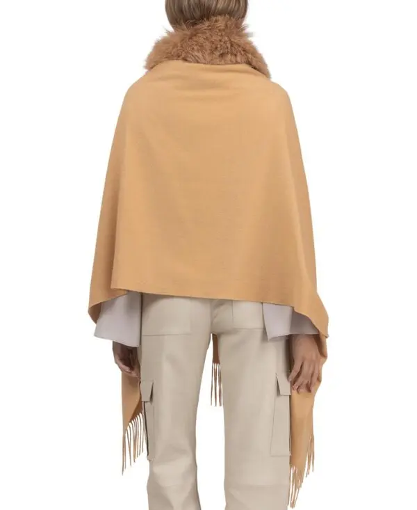 Gorski Cashmere Stole With Lamb Collar - Light Camel