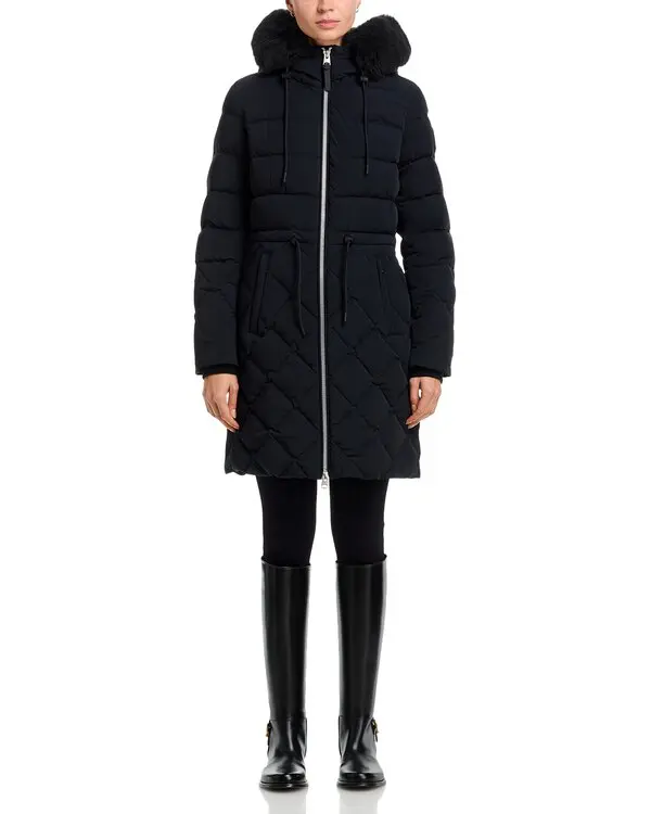 Mackage Shearling Trim Diamond Quilted Down Coat - Black