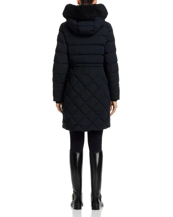 Mackage Shearling Trim Diamond Quilted Down Coat - Black