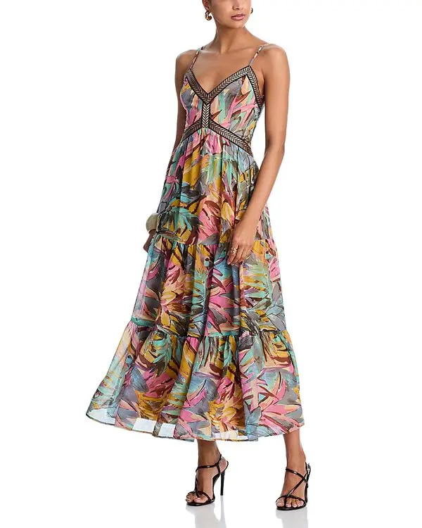 Aqua Sleeveless Abstract V Neck Midi Dress - Multi