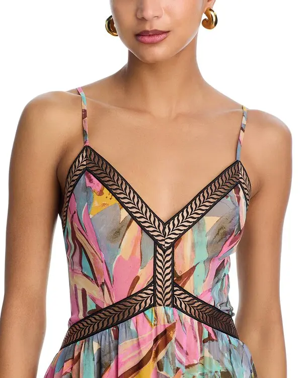 Aqua Sleeveless Abstract V Neck Midi Dress