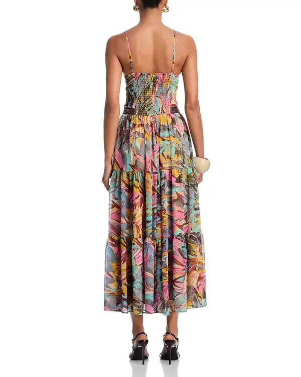 Aqua Sleeveless Abstract V Neck Midi Dress