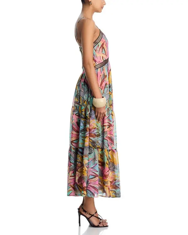 Aqua Sleeveless Abstract V Neck Midi Dress