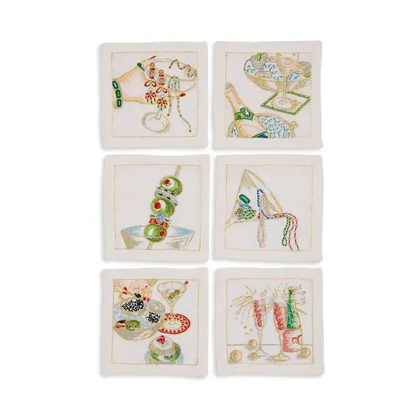 KIM SEYBERT Gems & Caviar Cocktail Napkins, Set Of 6 Exclusive - White/mult