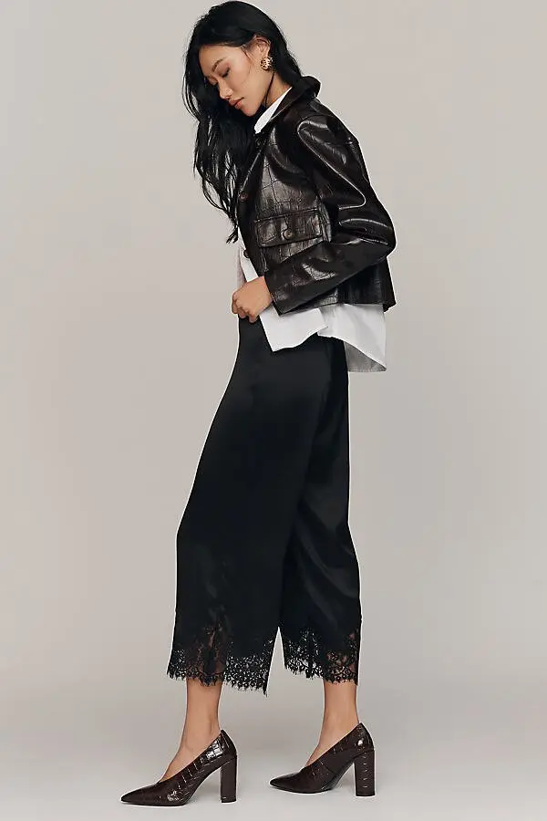 REFORMATION Carola Silk Lace Pants - Black