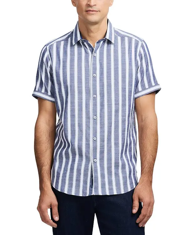 Robert Graham Preston Stripe Short Sleeve Woven Shirt - Navy